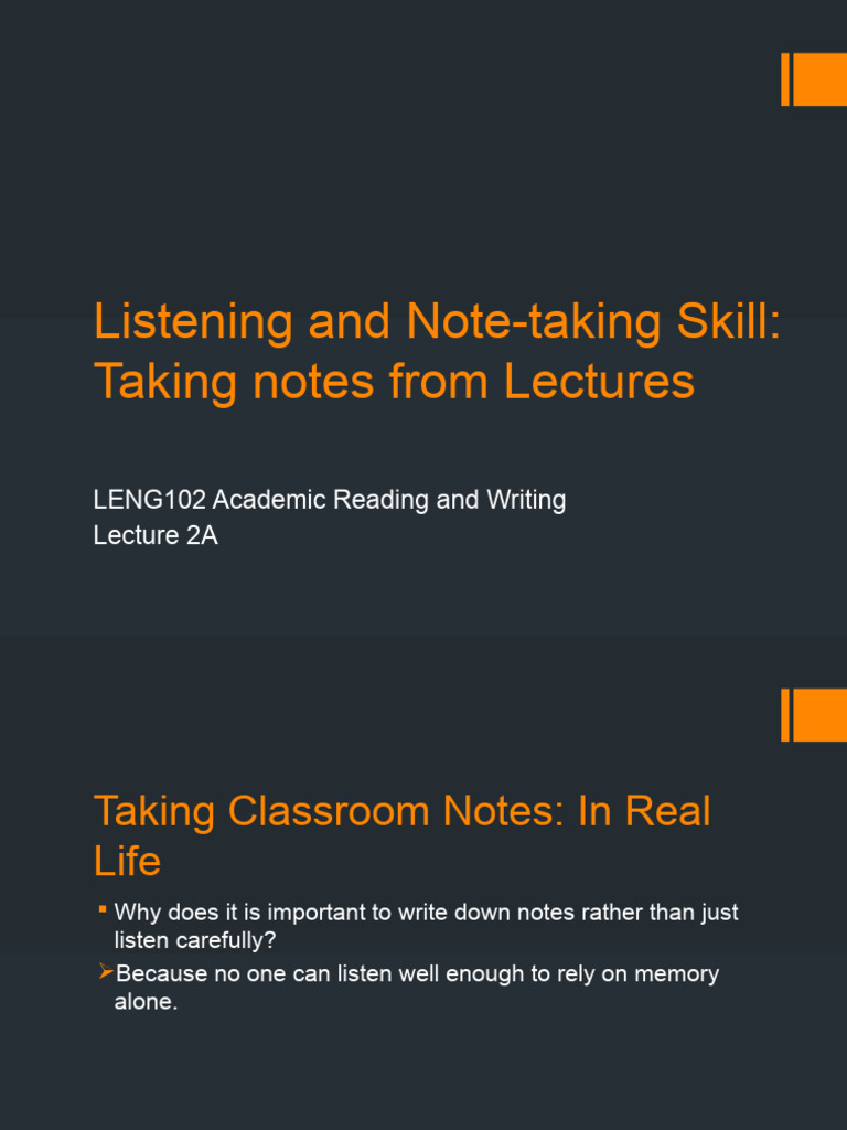 Lecture 2a Listening and Note-Taking Skill - Student | PDF