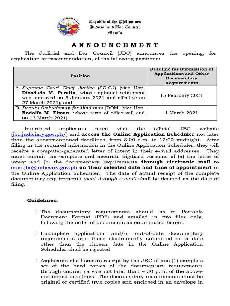 Application For The Position of Hon. Peralta and Hon. Elman | Download ...