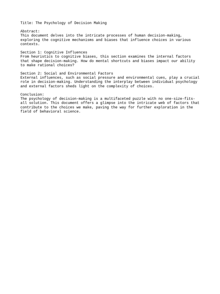 The Psychology of Decision Making | PDF