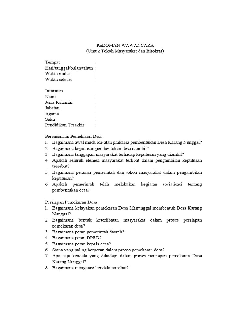 5 Pedoman Wawancara Dan Hasil Wawancara | PDF