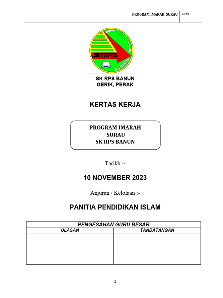 Program Imarah Surau SK RPS Banun 2023 | PDF