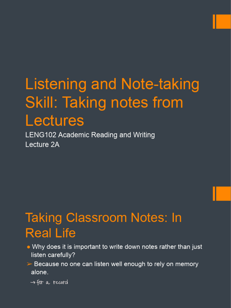 Lecture 2a Listening and Note-Taking Skill - Student | Download Free PDF | Lecture | Cognitive ...