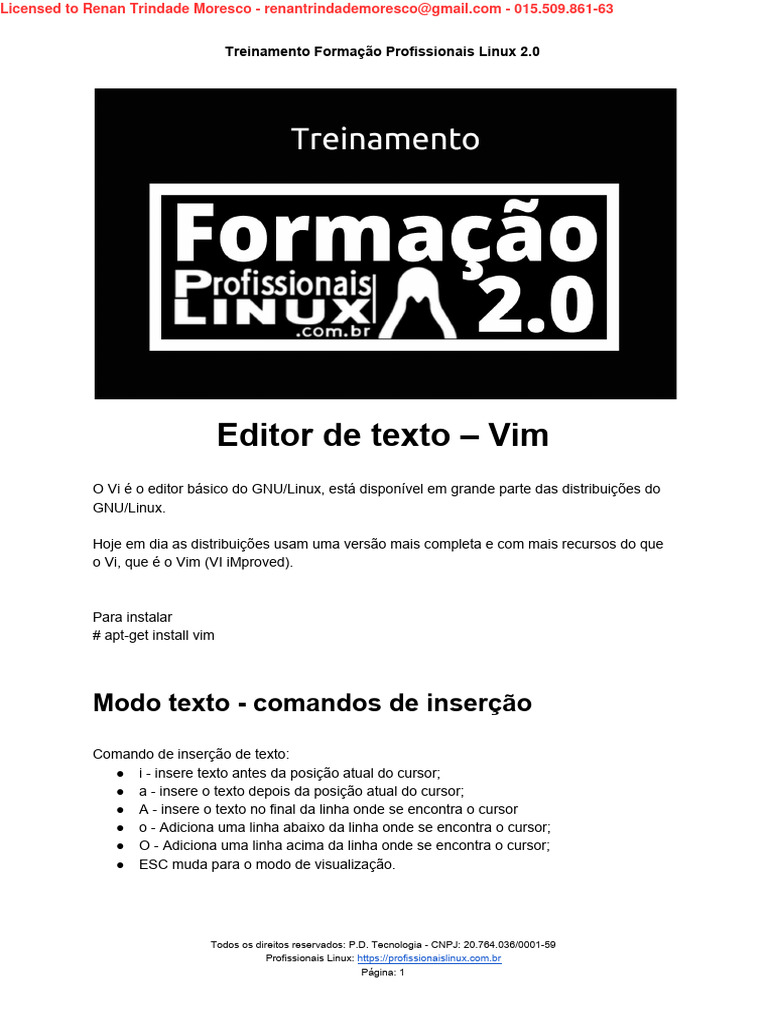 Aula+04+ +Editor+de+Texto+-+Vim | PDF | Linux | Informática