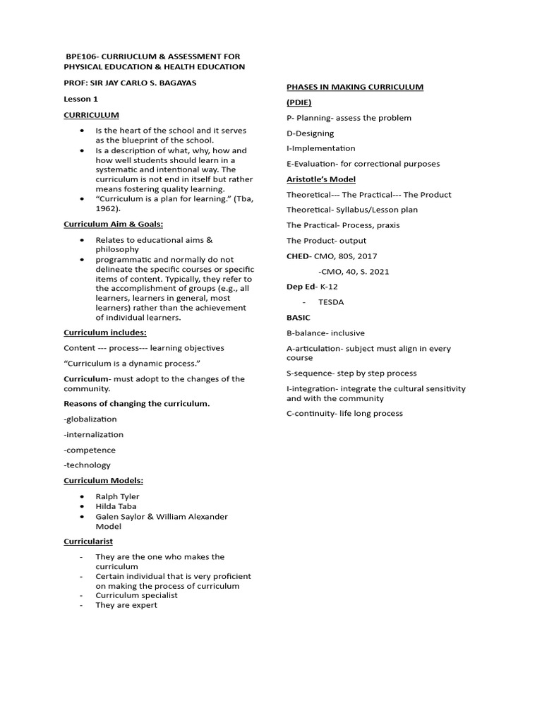Bpe Reviewer | PDF | Curriculum | Educational Assessment