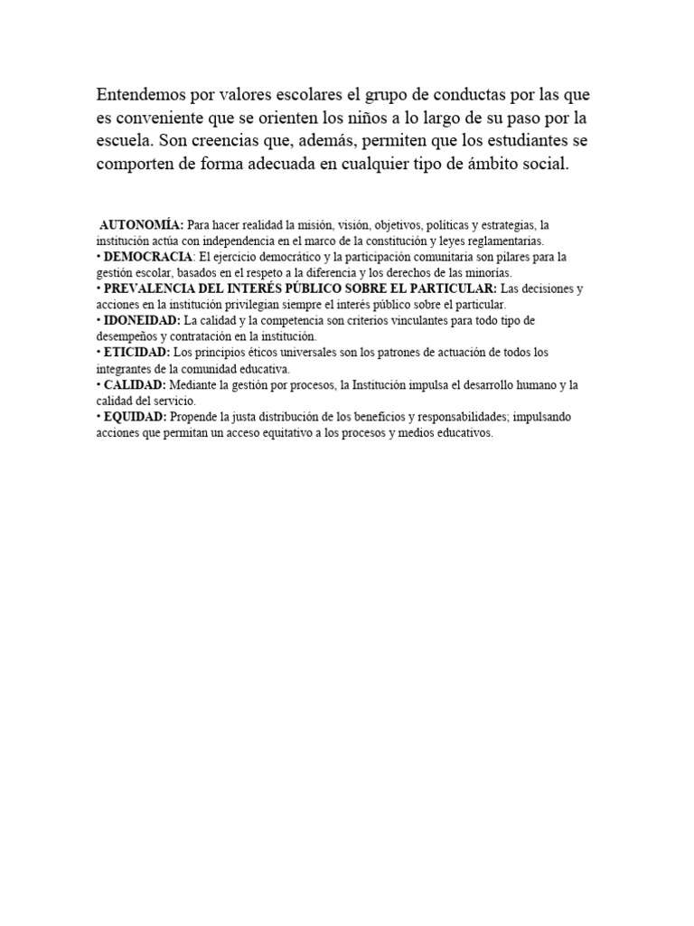 Valores Escolares | PDF