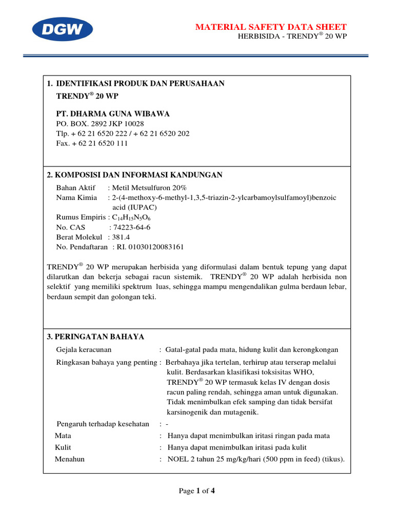 Msds H-Trendy 20wp | PDF