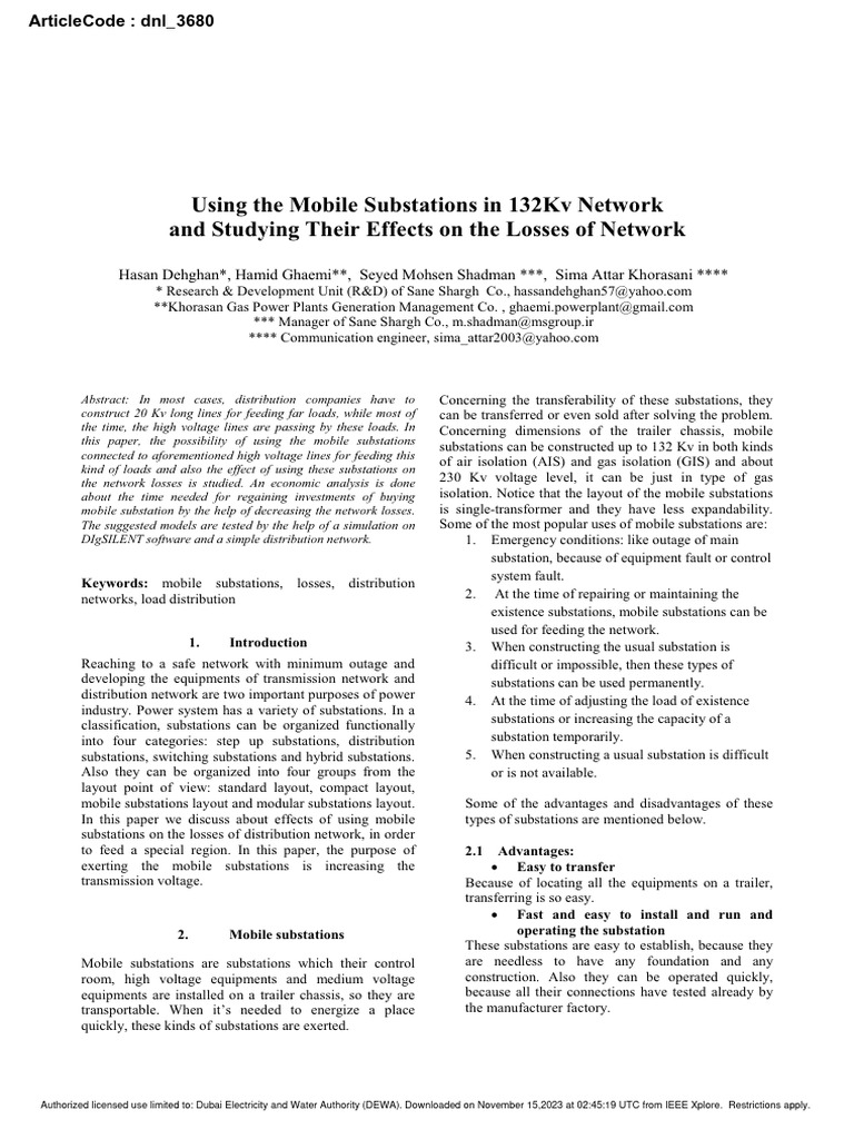 Using The Mobile Substations in 132Kv Network and Studying Their Effects On The Losses of ...