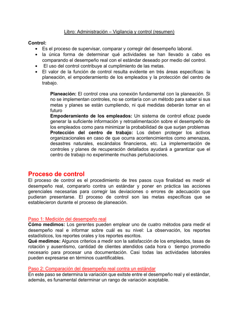 Vigilancia y Control (Resumen) | PDF | Planificación | Empoderamiento