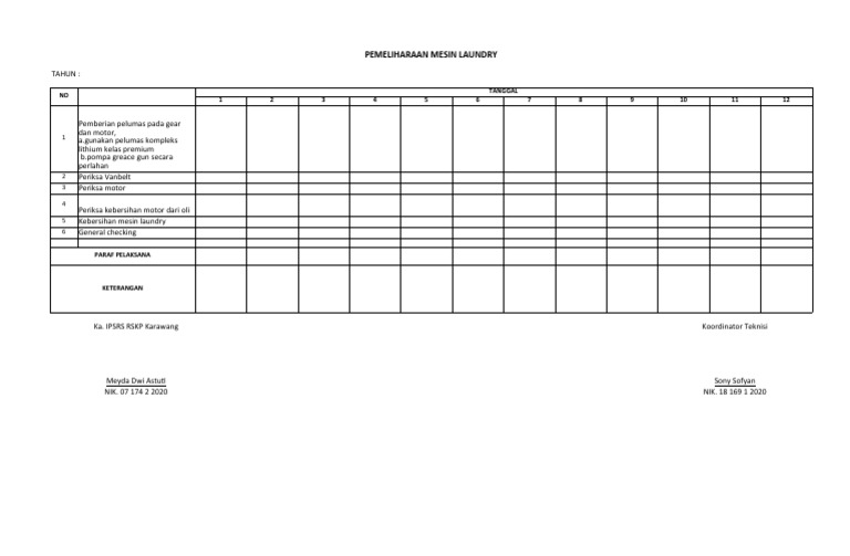 Checklist Mesin Laundry | PDF