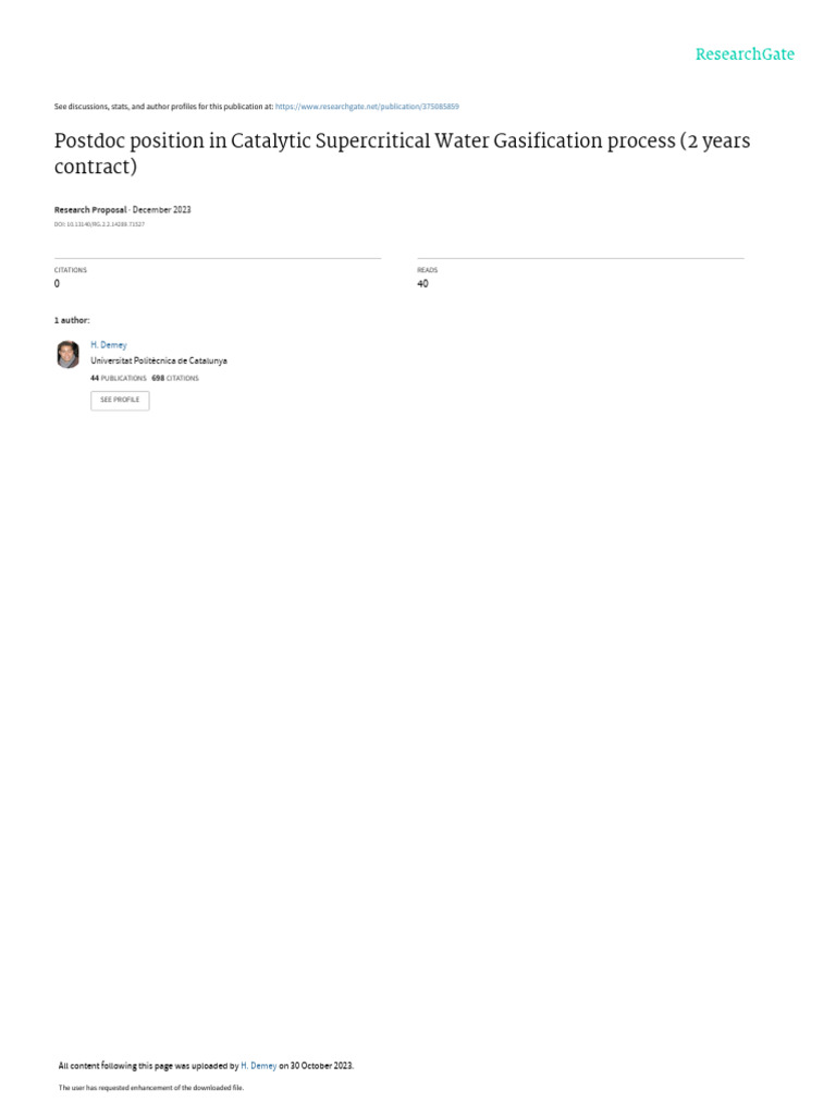 Post-Doc SCWG Inorganics VF | PDF | Gasification | Supercritical Fluid