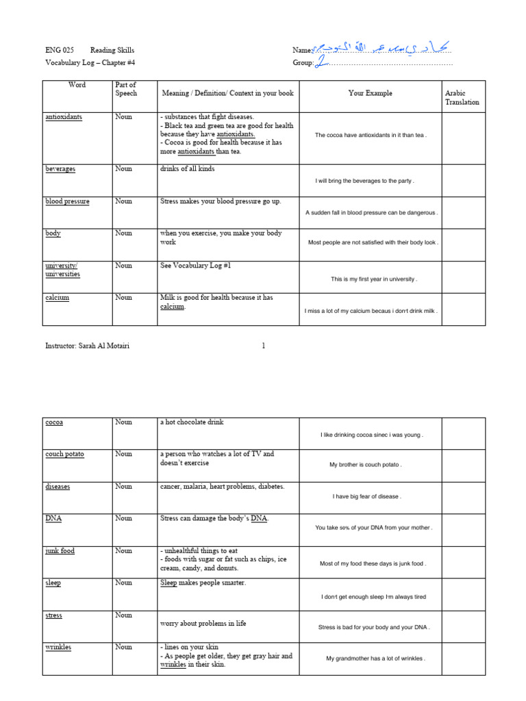 Vocabulary Log CH #4 2 | PDF | Verb | Adjective
