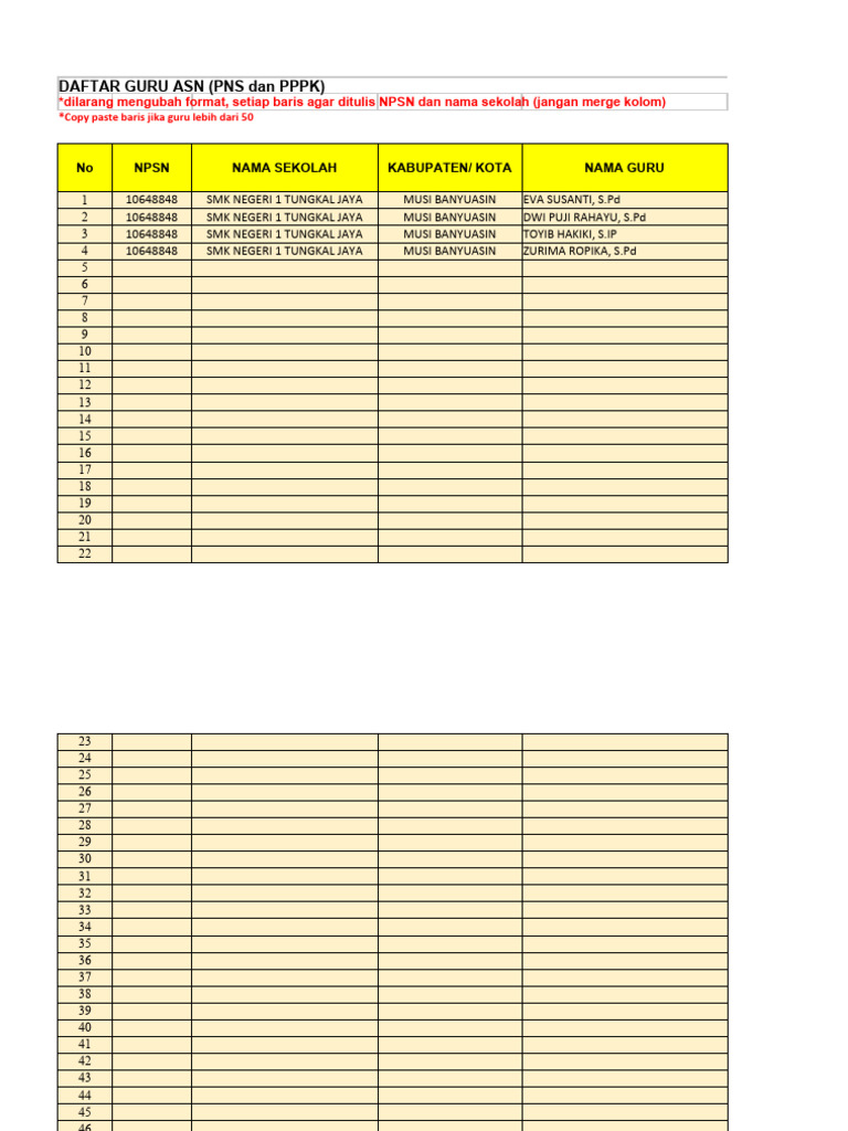 Format Data Guru Penerima Tunjangan | PDF