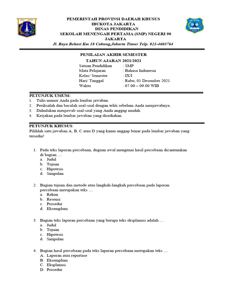 Penilaian Akhir Semester SMP Bahasa Indonesia | PDF