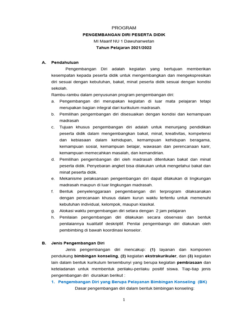 PROGRAM PENGEMBANGAN DIRI - Akademik - Nonakademik 2021-2022 | PDF