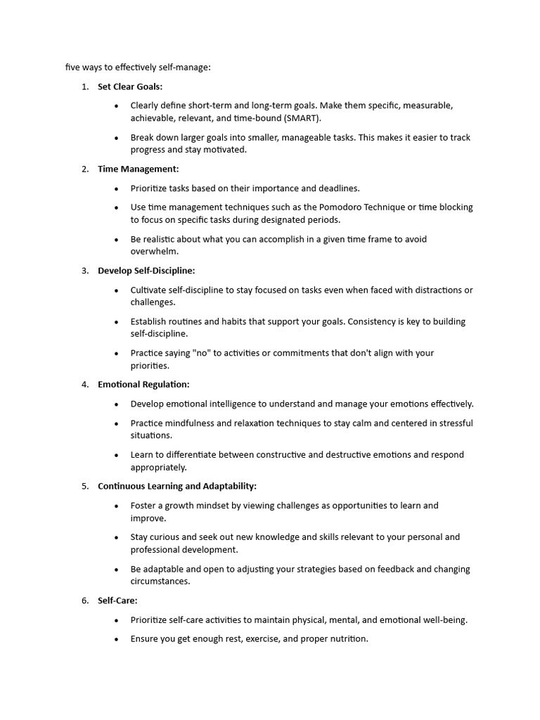 Five Ways To Self Manage | PDF | Goal | Disciplines