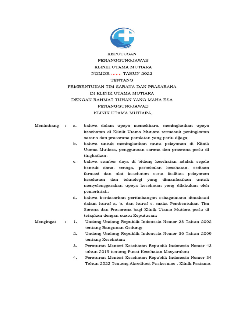 SK TIM Pemeliharaan SARPRAS KLINIK | PDF