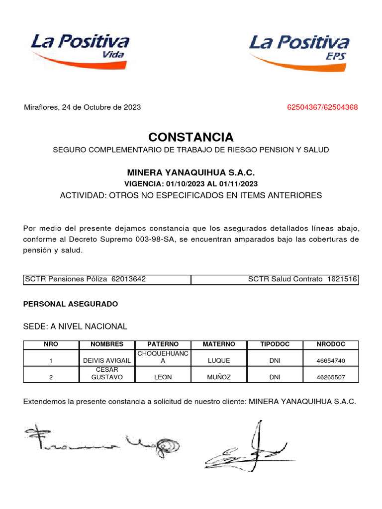 Constancia SCTR | PDF | Seguro | Póliza de seguros