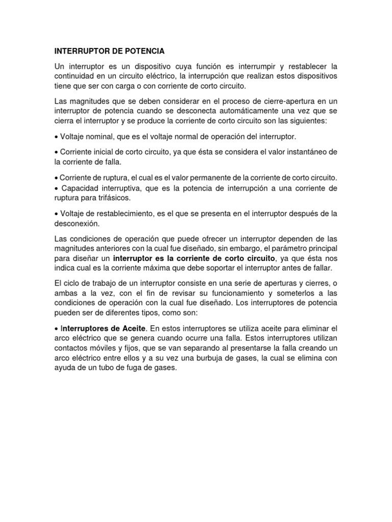 Interruptor de Potencia | PDF | Ingenieria Eléctrica | Transformador