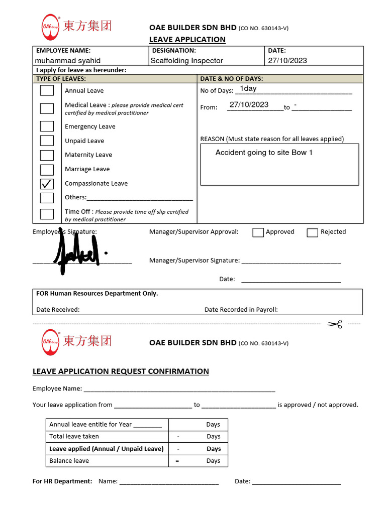 Oae Leave Form | PDF | Labor Relations | Leadership