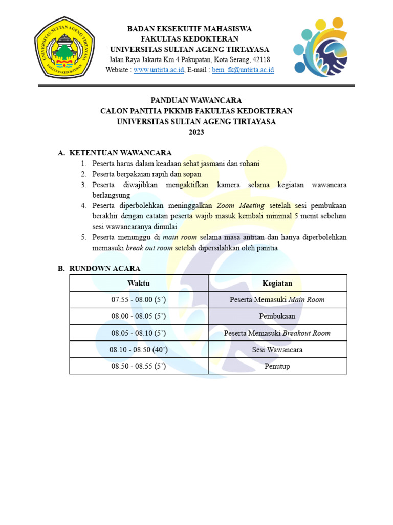 (Peserta) Panduan Wawancara Calon Panitia PKKMB FK 2023 | PDF