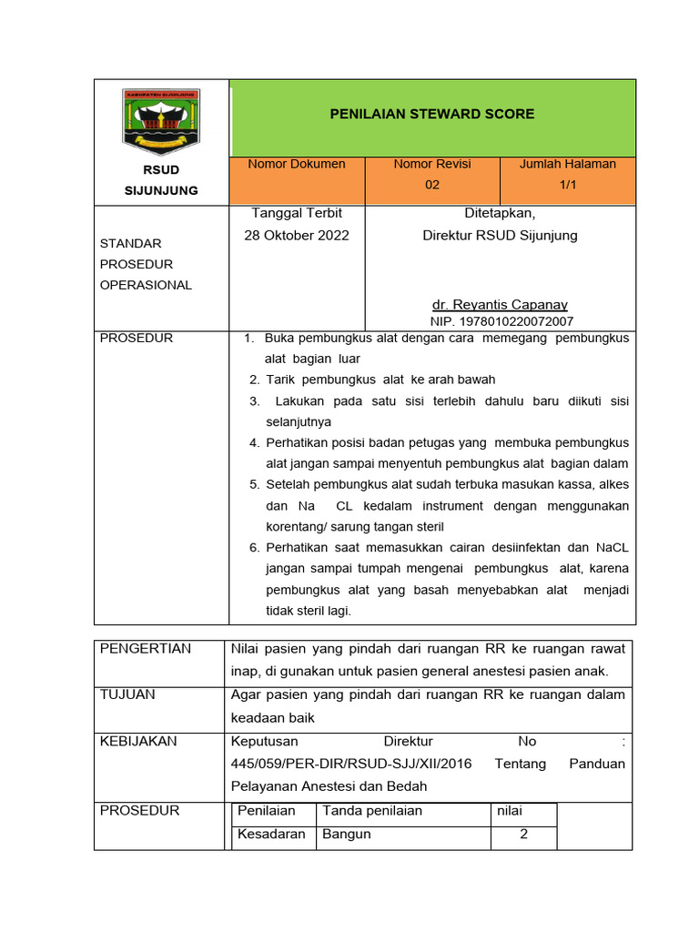 SOP Penilaian Steward Score | PDF