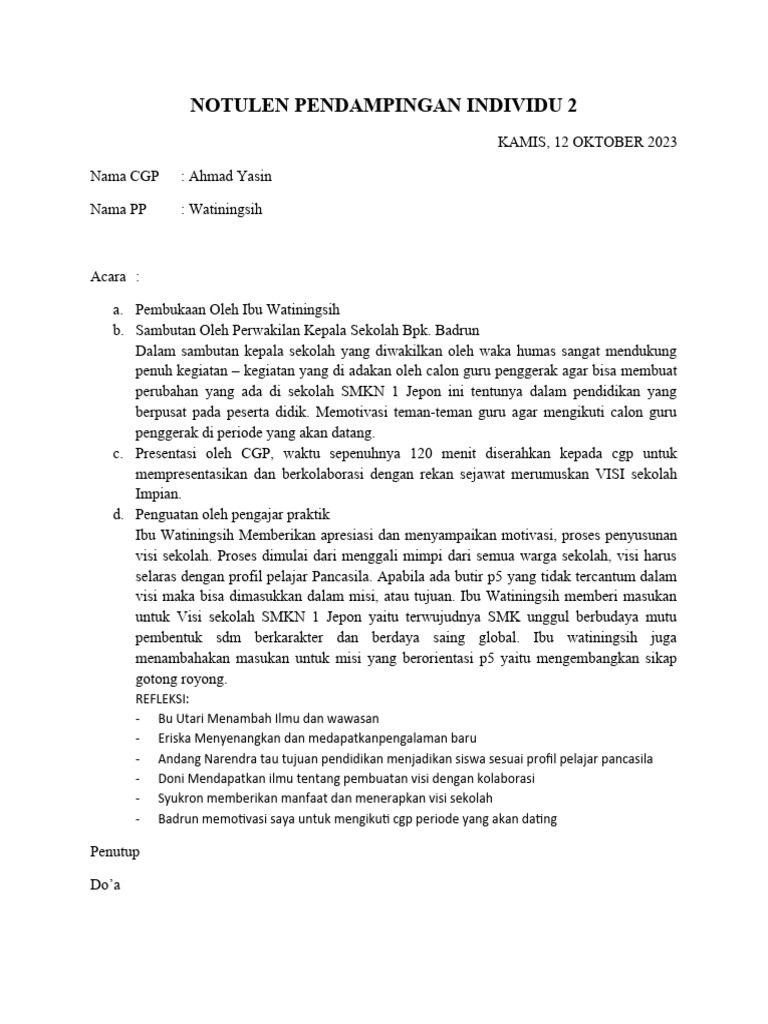 NOTULEN PENDAMPINGAN INDIVIDU 2 | PDF