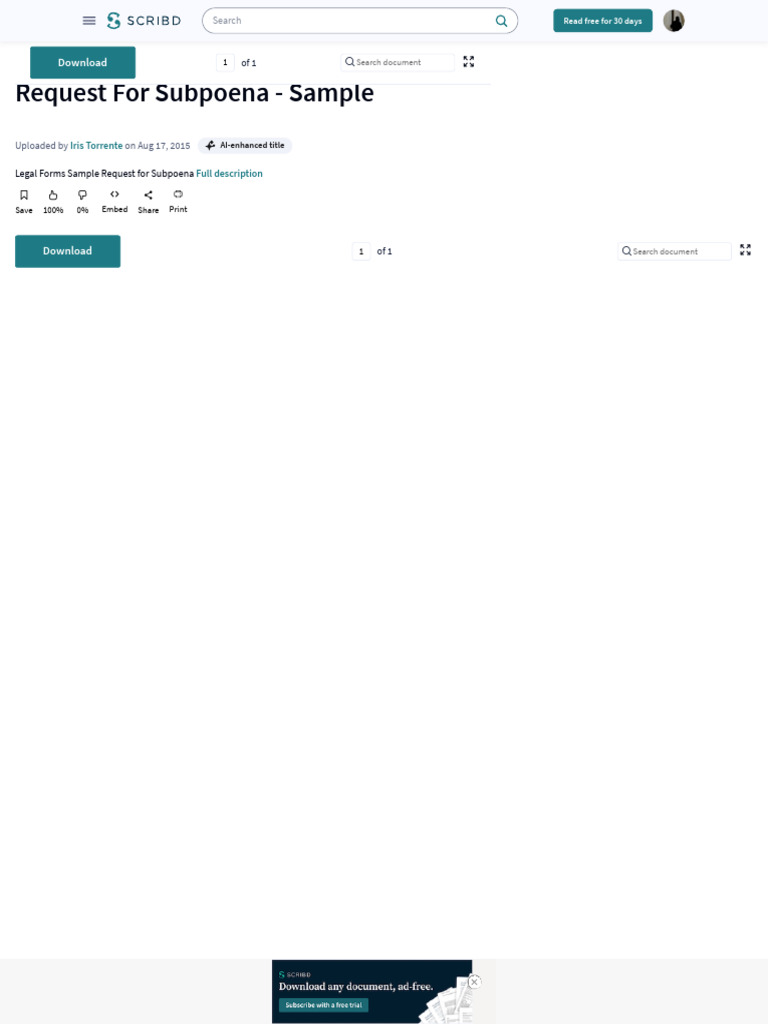 Request For Subpoena - Sample - PDF - Legal Concepts - Common Law | PDF | Scribd | Common Law