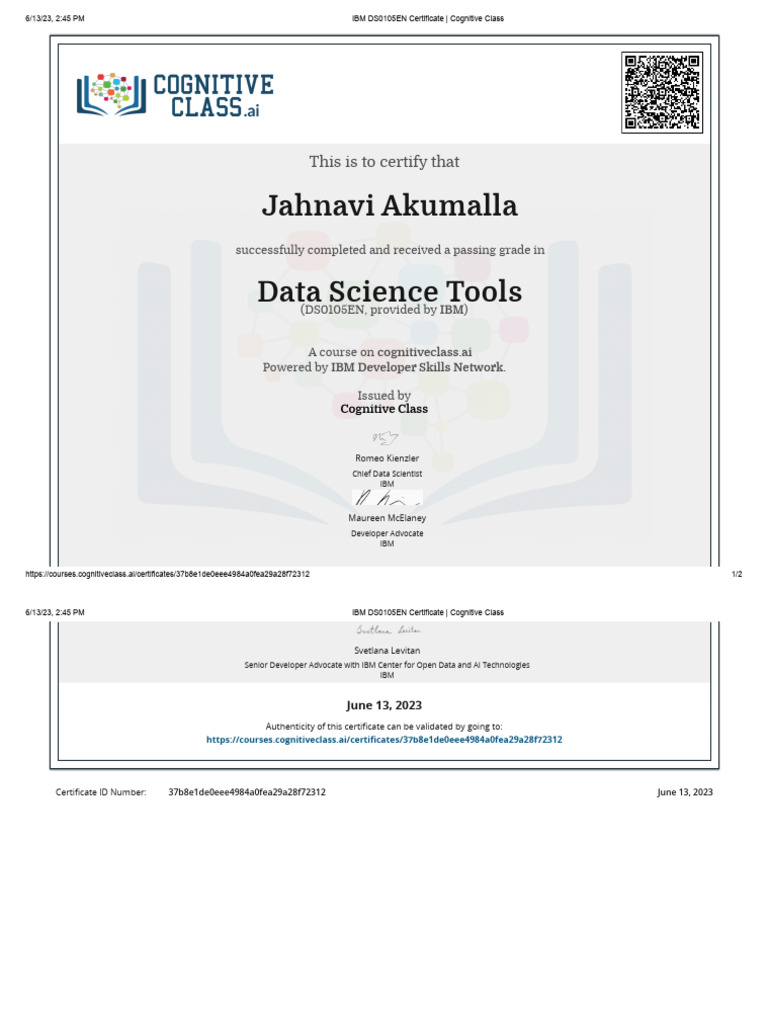 Certificate Cognitive Class | PDF | Computing | Cognitive Science