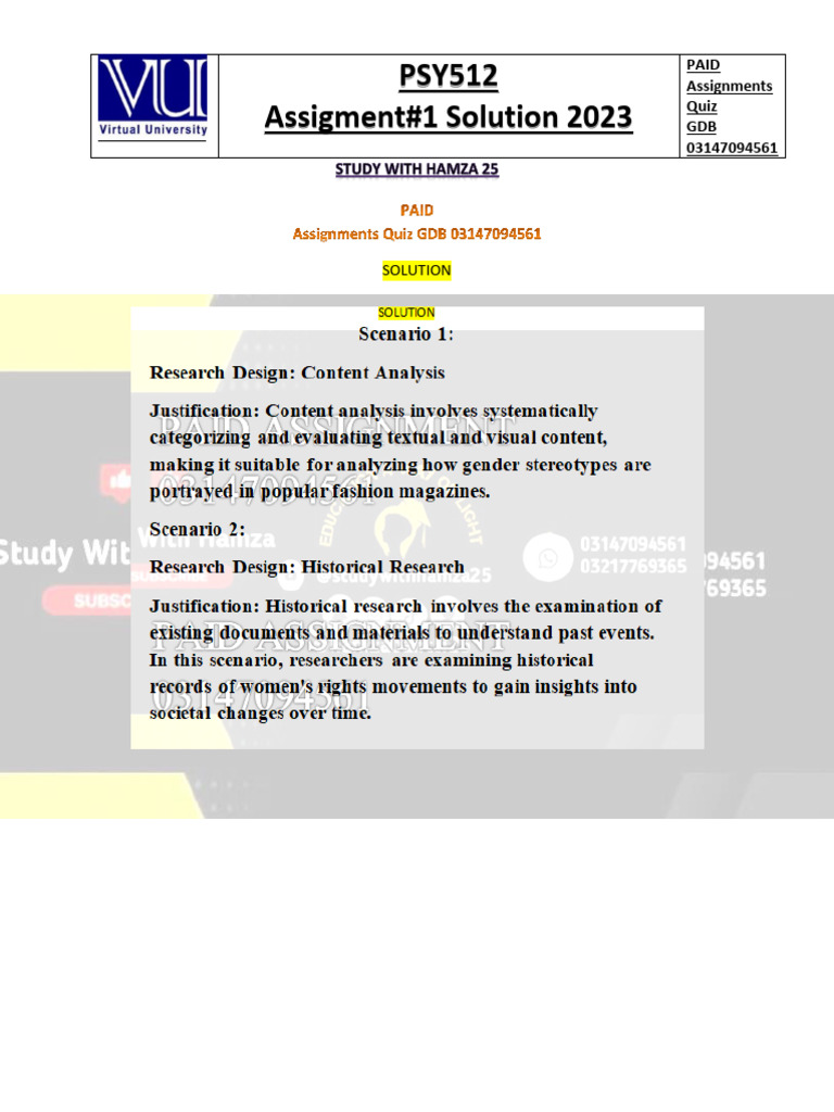 Psy512 Assignment#1 Solution 2023 by Artist | PDF