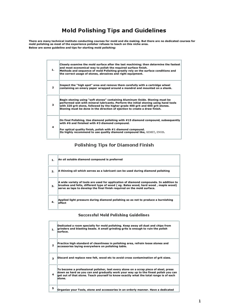Mold Polishing Tips and Guidelines | PDF | Diamond | Abrasive