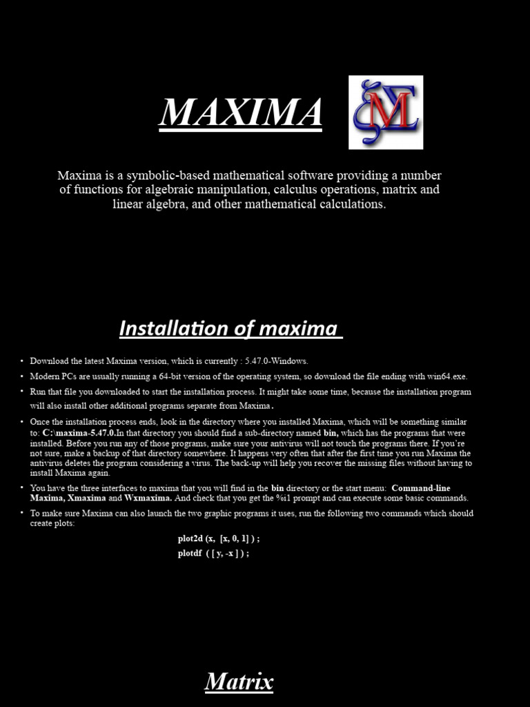 Maxima - PPT 1 New | PDF | Matrix (Mathematics) | Algebra