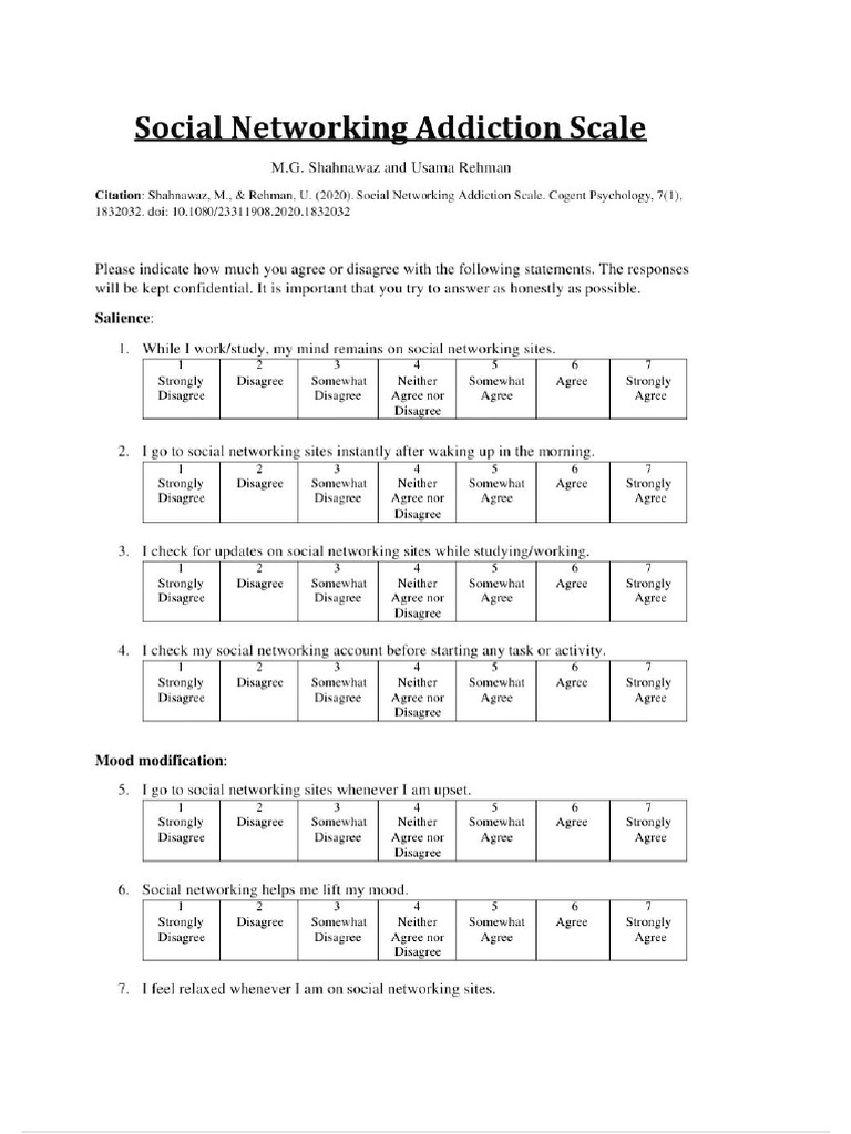 Social Media Addiction Scale | PDF