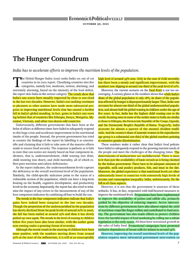 EPW Hunger Conundrum | PDF | Malnutrition | Hunger