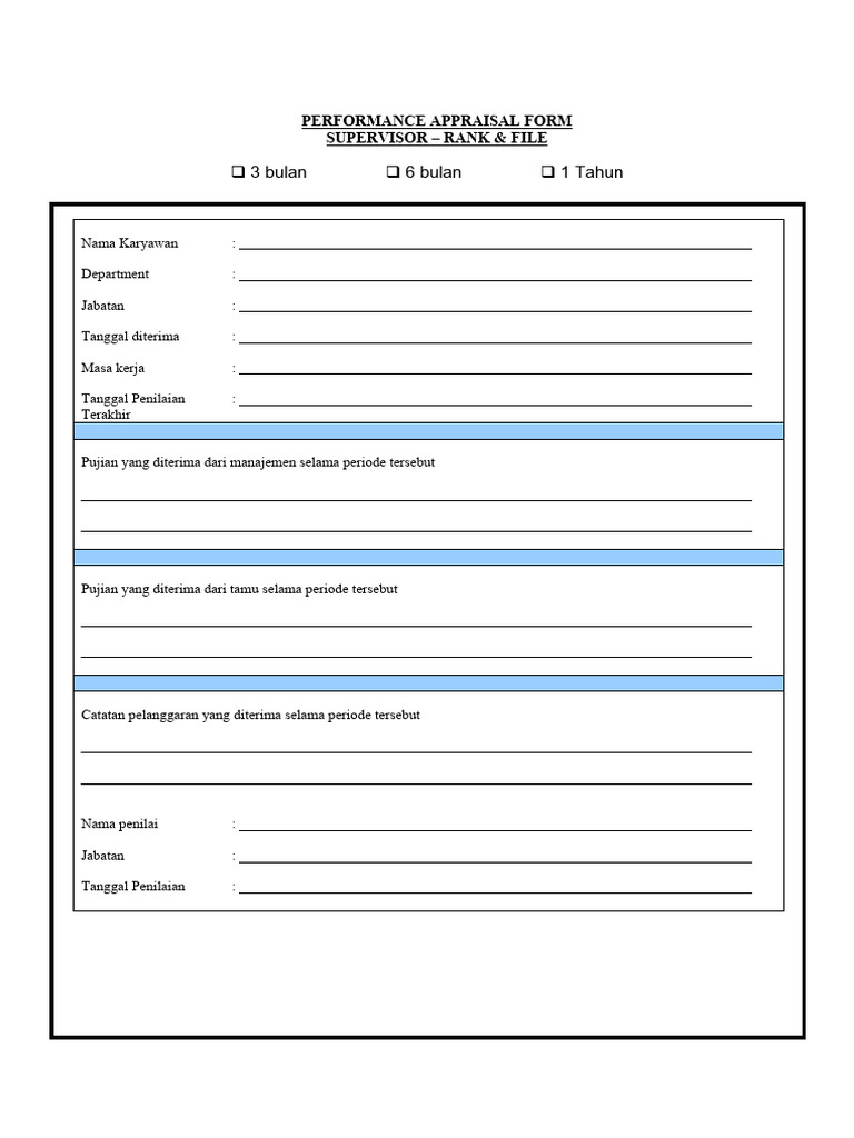 Performance Appraisal Form - Bahasa Indonesia | PDF