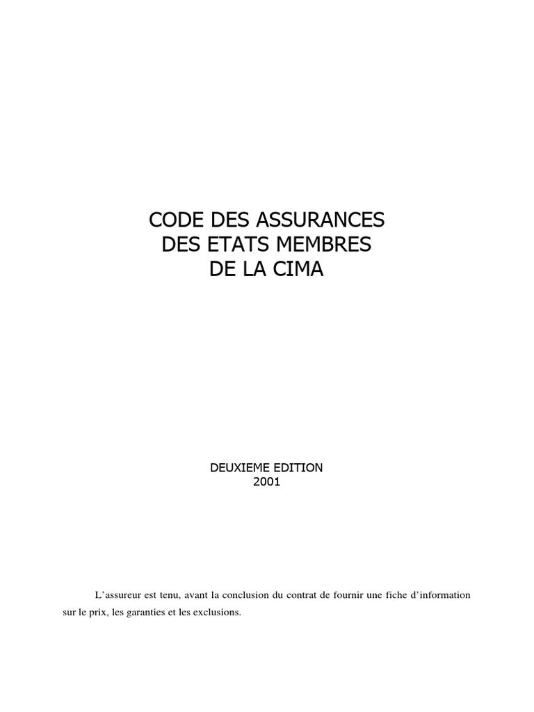 Code - Assurances - Cima | PDF | Assurance | Police d'assurance