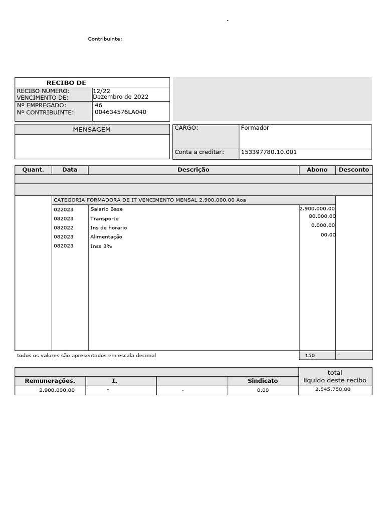 Recibo Salário Dezembro | PDF