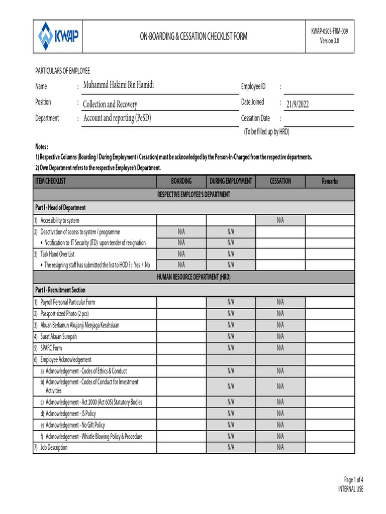 (New) - On Boarding Cessation Checklist Form | PDF | Computing | Business