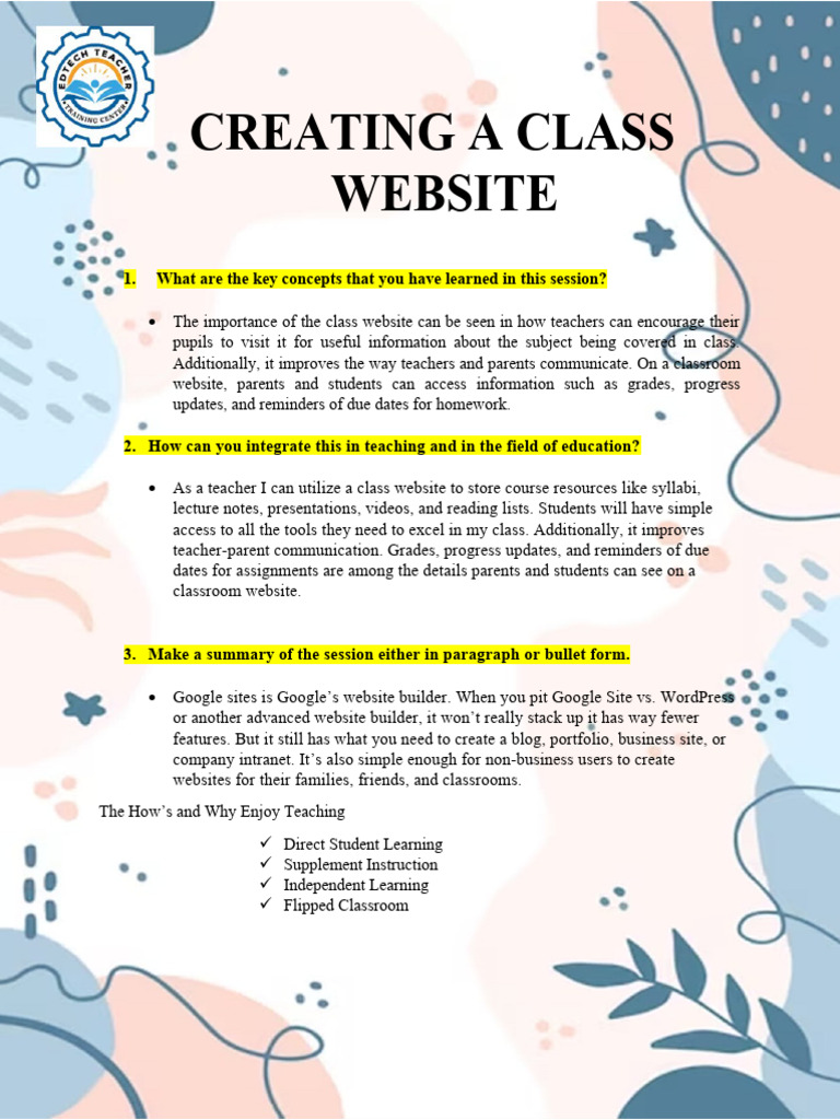 Creating A Class Website | PDF