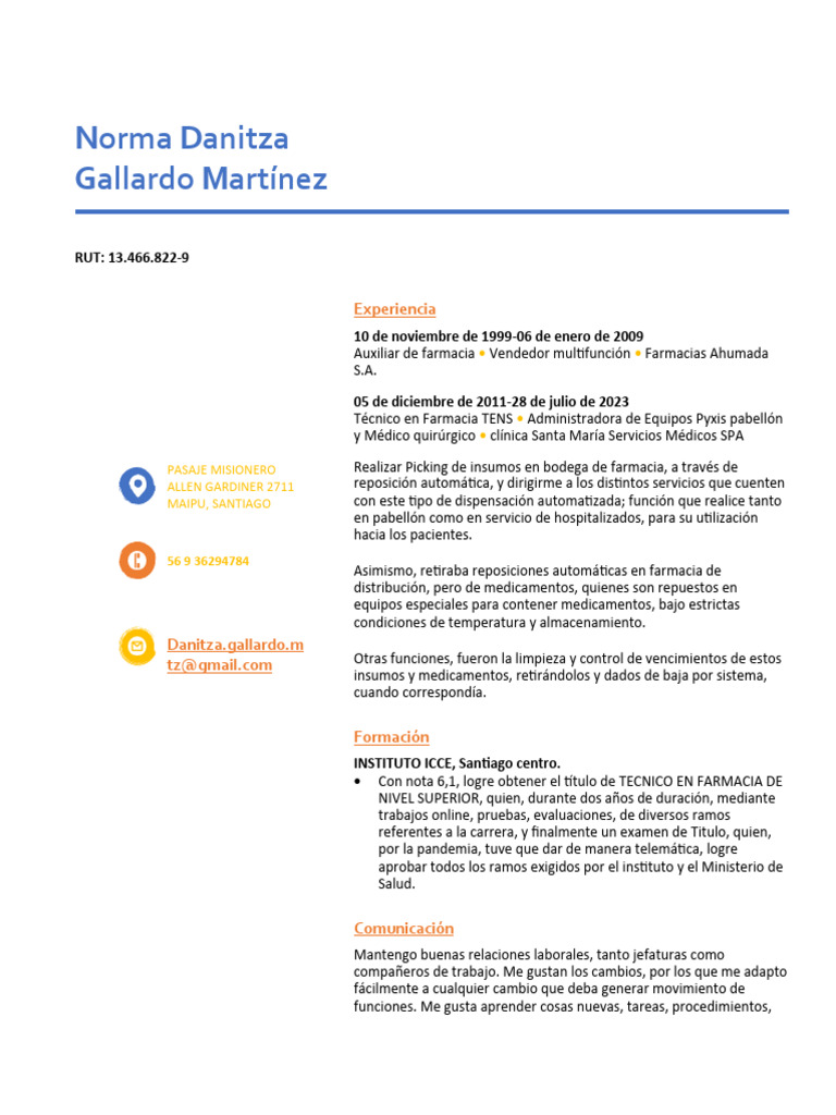 Perfil Profesional de Danitza Gallardo | PDF | Farmacia | Medicina