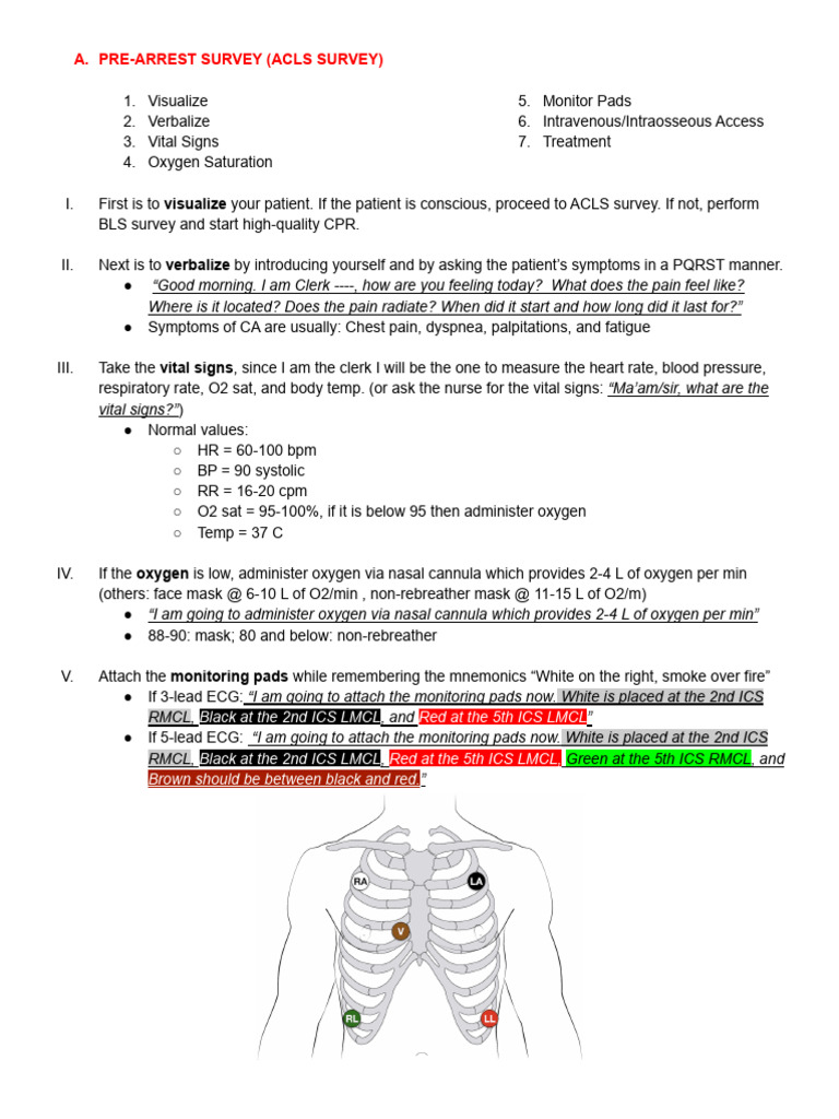 Summarized ACLS Script | PDF | Cardiopulmonary Resuscitation | Diseases ...