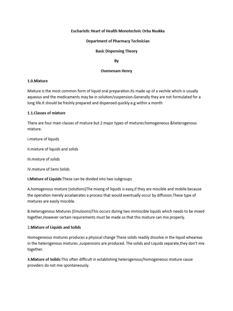 Dispensing 1 note-WPS Office | PDF | Mixture | Colloid