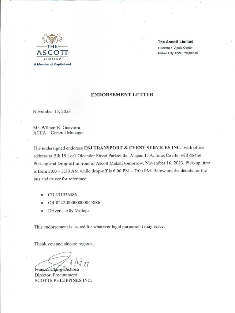 Endorement Letter | PDF