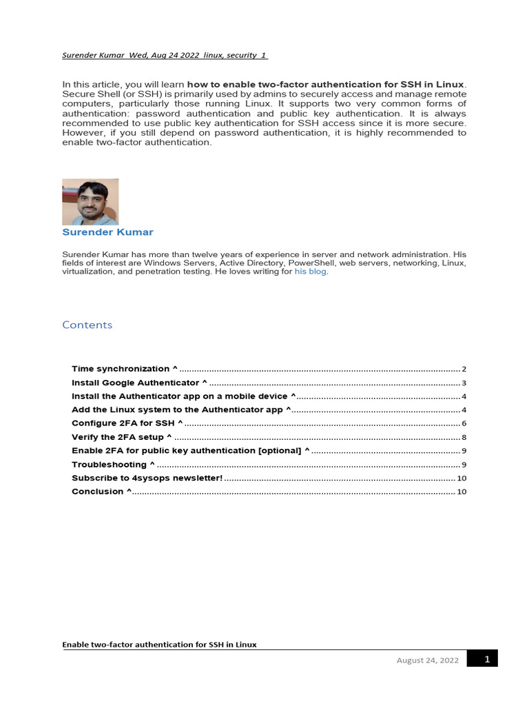 Enable Two Factor Authentication For Ssh In Linux Pdf Secure Shell Authentication