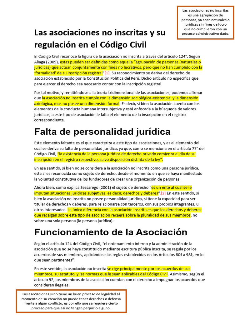 Las Asociaciones No Inscritas y Su Regulación en El Código Civil | PDF ...