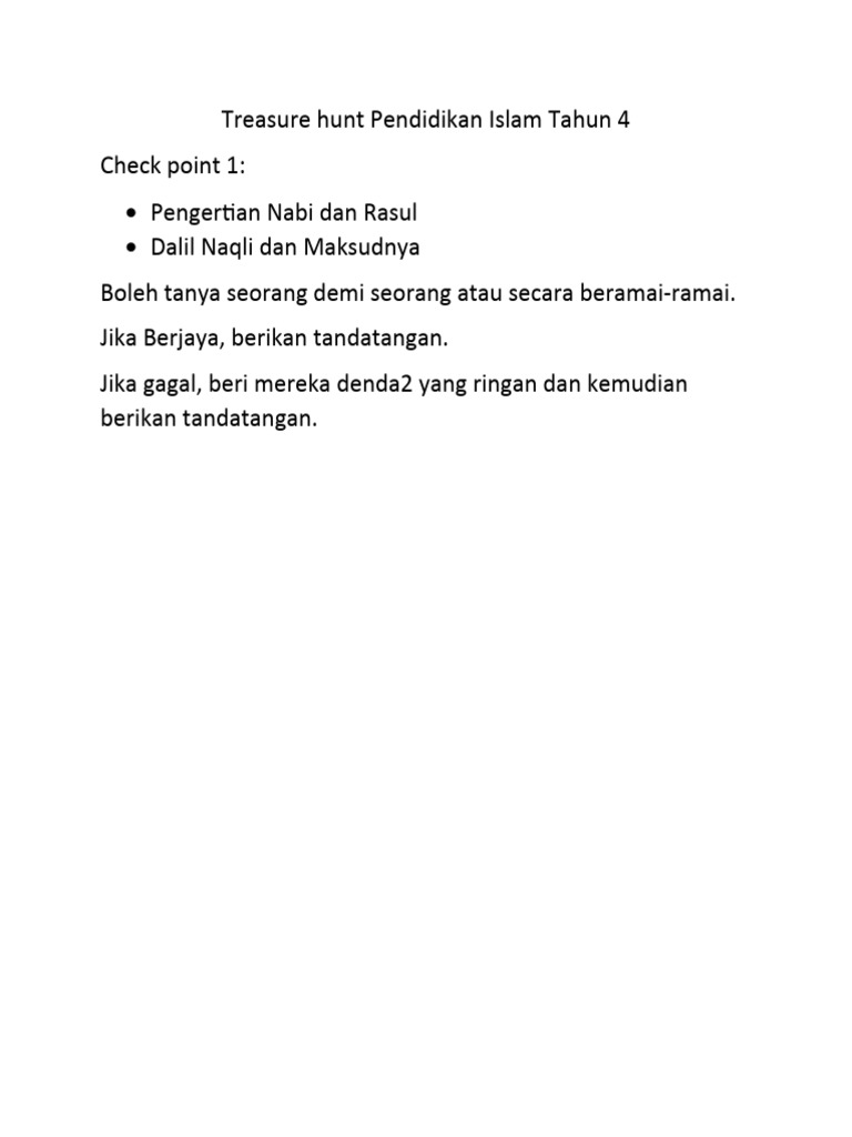 Treasure Hunt Pendidikan Islam Tahun 4 | PDF