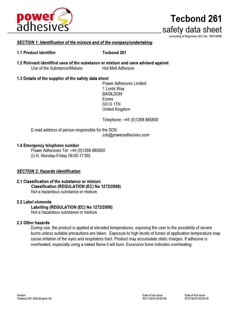 Tecbond 261 SDS | PDF | Toxicity | Water
