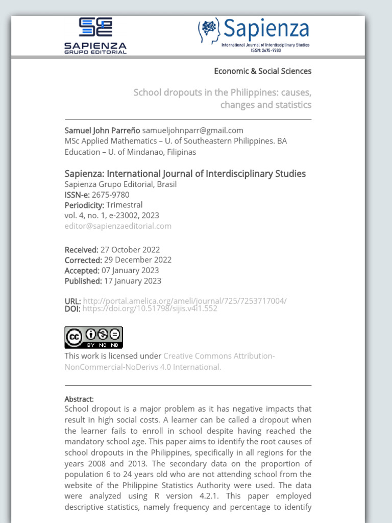 Causes of School Dropouts in the Philippines | PDF | Statistics | Poverty
