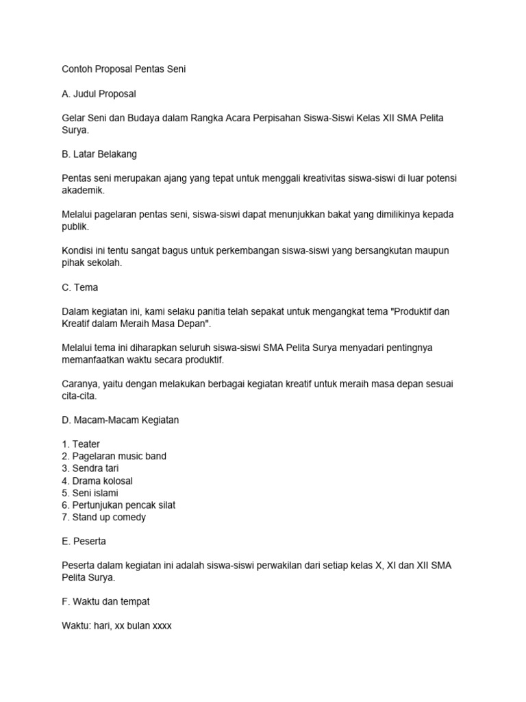 Contoh Proposal Pentas Seni | PDF