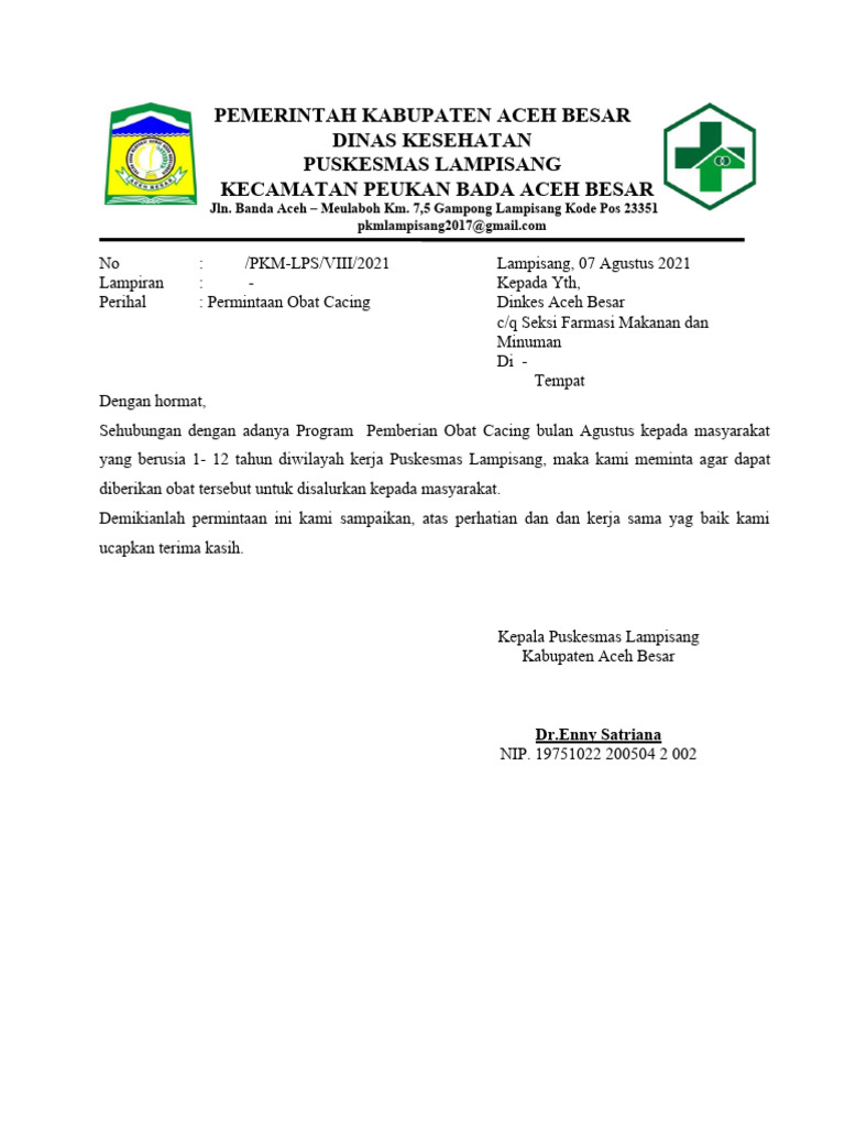 surat permintaan obat cacing | PDF