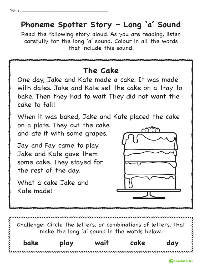 Long 'A' Sound Phoneme Spotter Story | PDF
